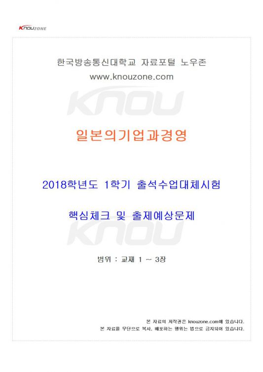 2018년 1학기 일본의기업과경영 출석대체시험 핵심체크