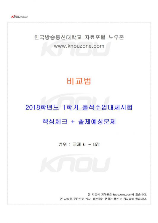 2018년 1학기 비교법 출석대체시험 핵심체크