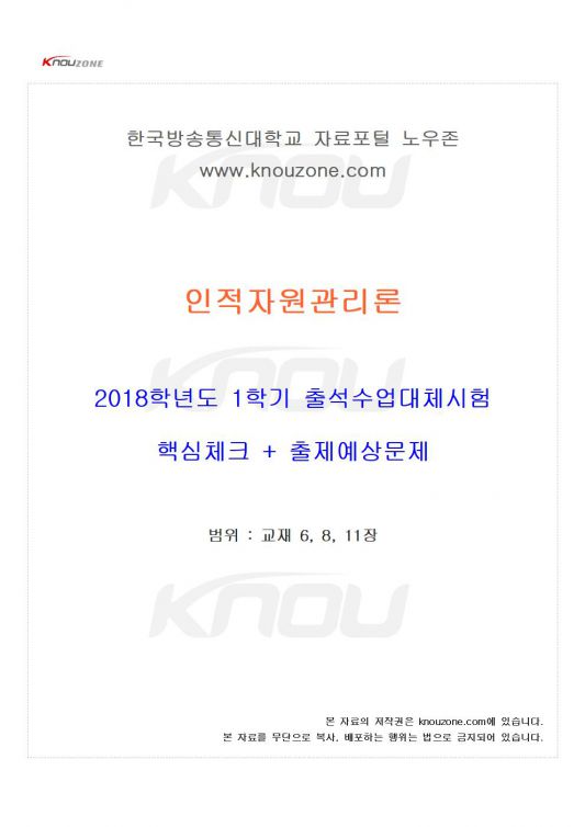 2018년 1학기 인적자원관리론 출석대체시험 핵심체크