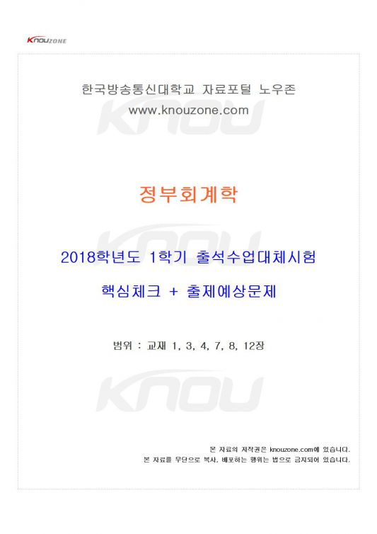 2018년 1학기 정부회계학 출석대체시험 핵심체크