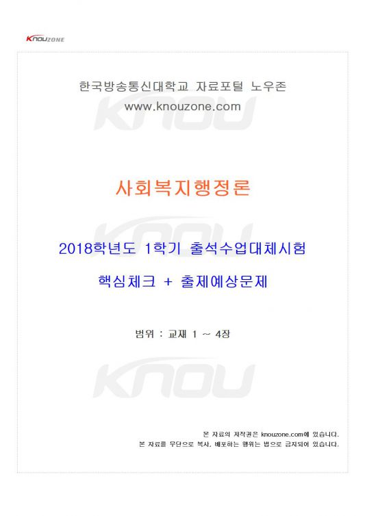 2018년 1학기 사회복지행정론 출석대체시험 핵심체크