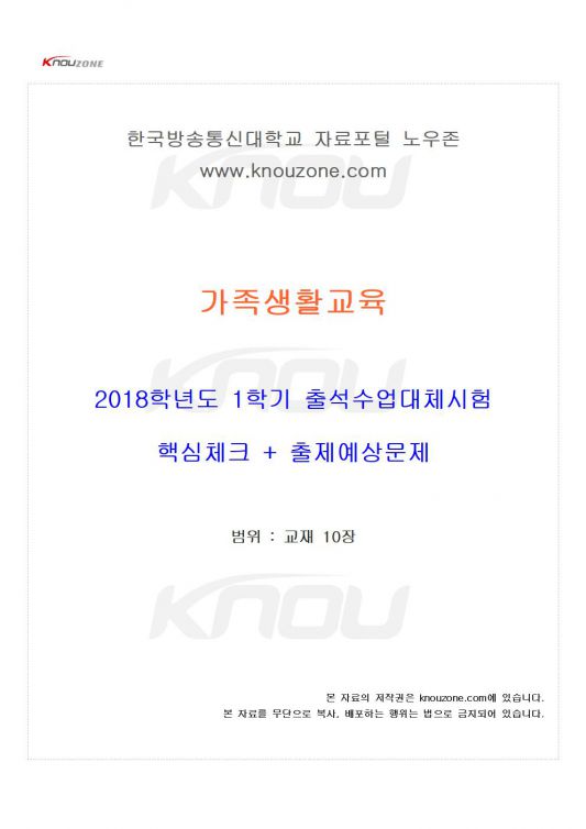 2018년 1학기 가족생활교육 출석대체시험 핵심체크