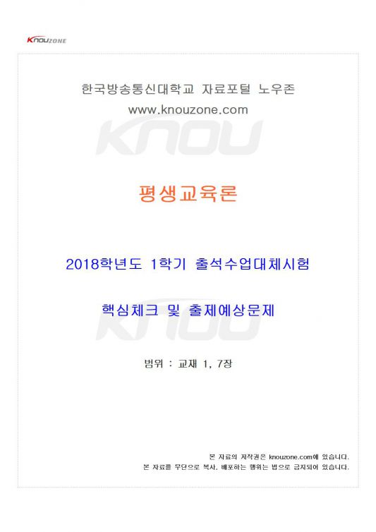 2018년 1학기 평생교육론 출석대체시험 핵심체크