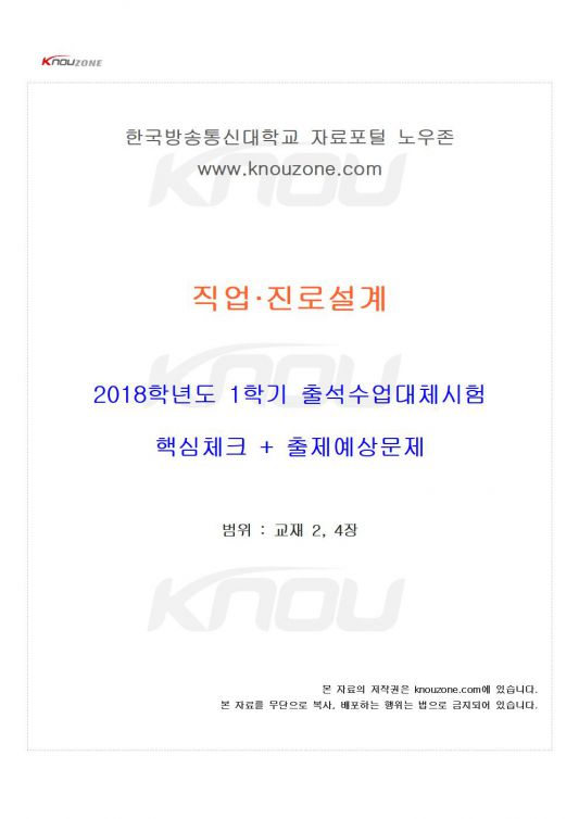 2018년 1학기 직업진로설계 출석대체시험 핵심체크