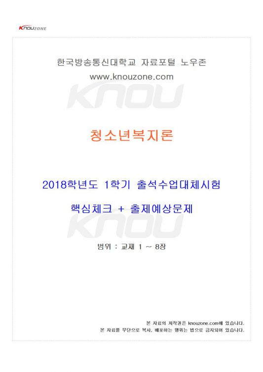 2018년 1학기 청소년복지론 출석대체시험 핵심체크