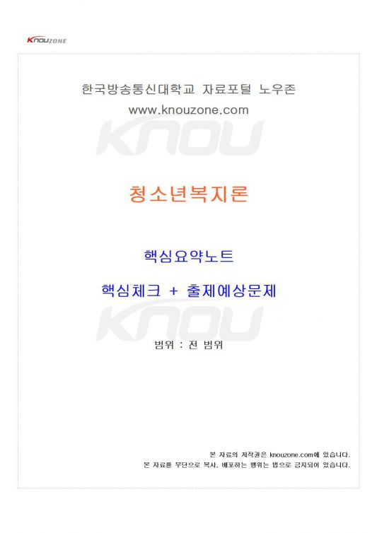 2018년 1학기 청소년복지론 교재전범위 핵심요약노트
