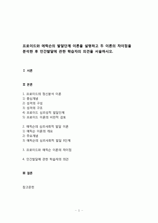 프로이드와 에릭슨의 발달단계 이론을 설명하고 두 이론의 차이점을 분석한 후 인간발달에 관한 학습자의 의견을 서술하시오