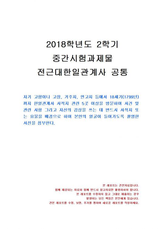 2018년 2학기 전근대한일관계사 중간시험과제물 공통(18세기 한일관계사 사적지)