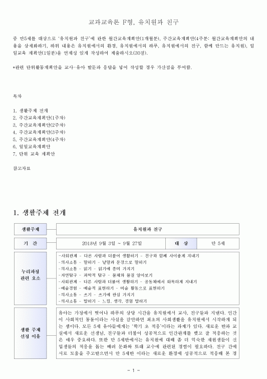 2018 교과교육론 E형 유치원과 친구