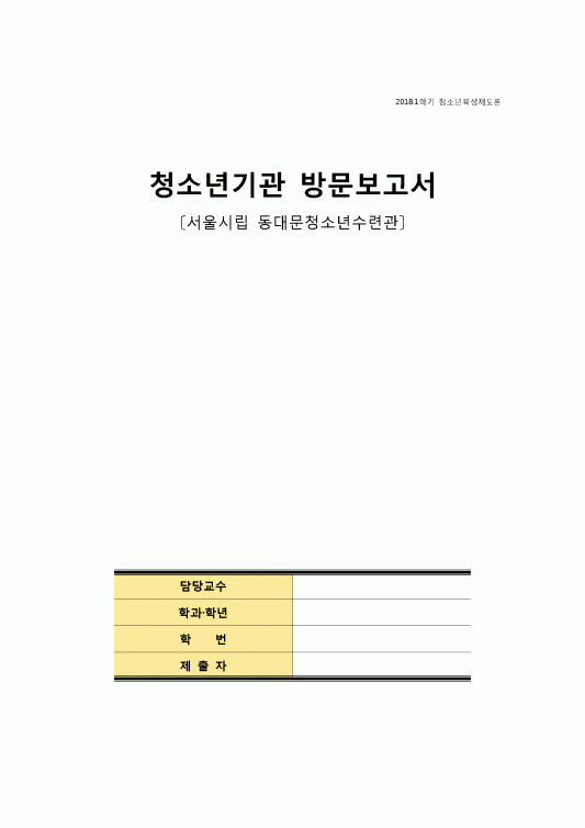 방송통신대학교 청소년육성제도론 청소년기관방문보고서2018년1학기