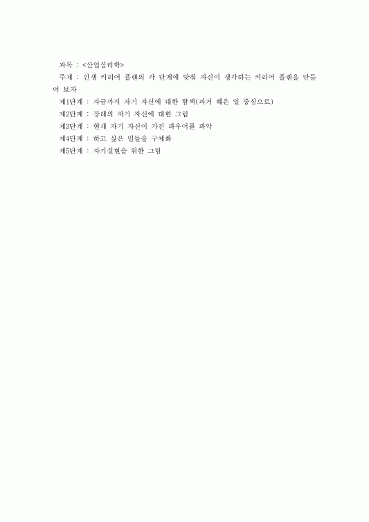[전학과] 산업심리학)인생 커리어 플랜의 각 단계에 맞춰 자신이 생각하는 커리어 플랜을 만들어 보자