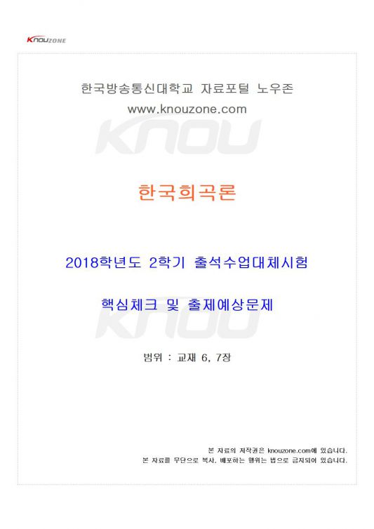 2018년 2학기 한국희곡론 출석대체시험 핵심체크