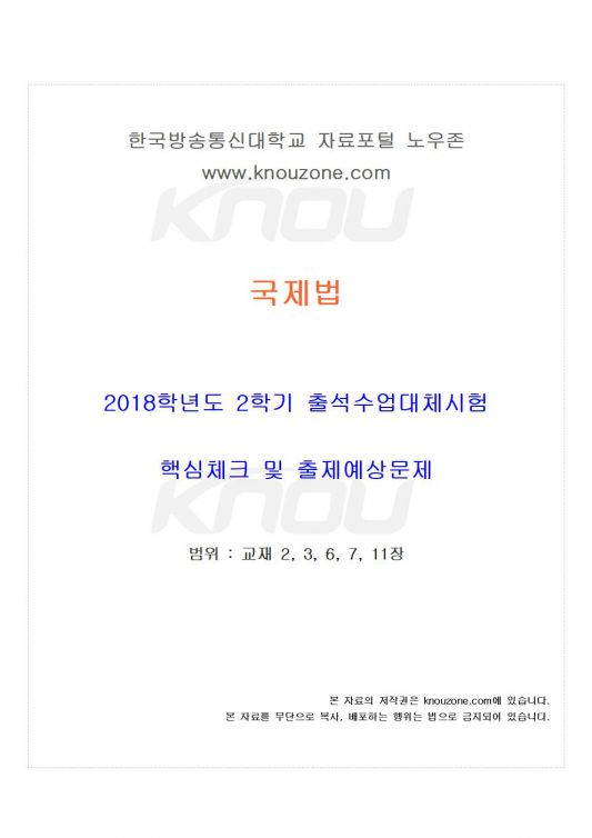 2018년 2학기 국제법 출석대체시험 핵심체크