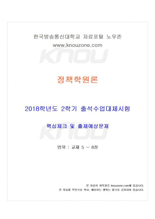 2018년 2학기 정책학원론 출석대체시험 핵심체크