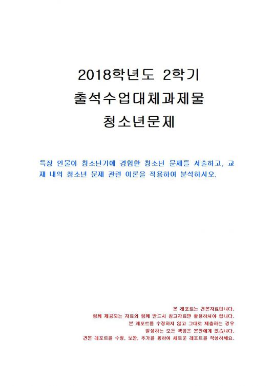 2018년 2학기 청소년문제 출석대체시험 핵심체크