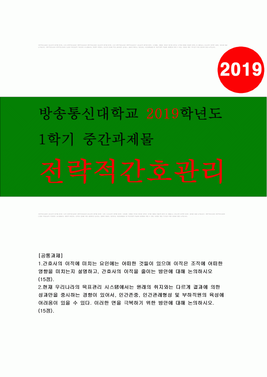 전략적간호관리 2019-간호사의 이직에 미치는 요인간호사의 이직을 줄이는 방안 현재 우리나라의 목표관리 시스템에서는 이러한 면을 극복하기 위한 방안 전략적간호관리 간호사의이직
