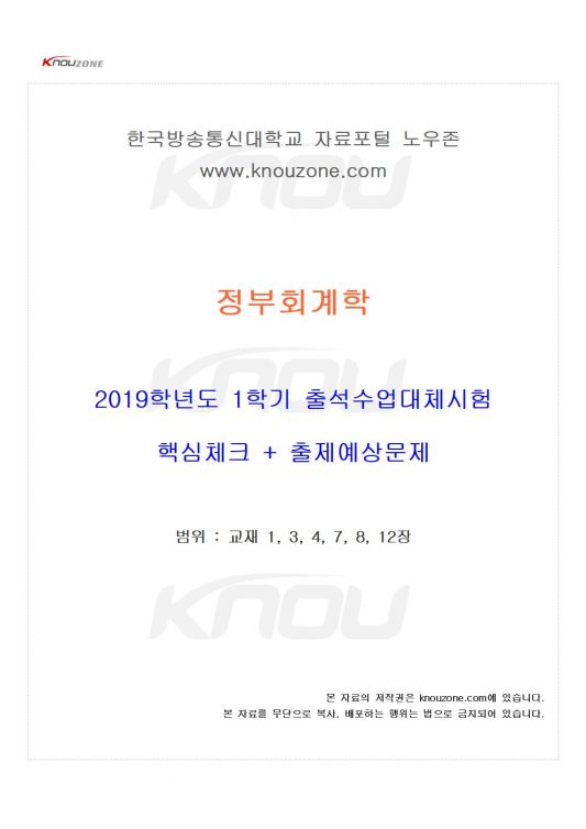 2019년 1학기 정부회계학 출석수업대체시험 핵심체크
