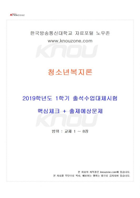 2019년 1학기 청소년복지론 출석수업대체시험 핵심체크