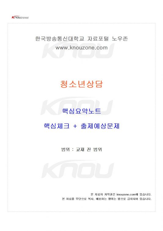 2019년 1학기 청소년상담 교재전범위 핵심요약노트