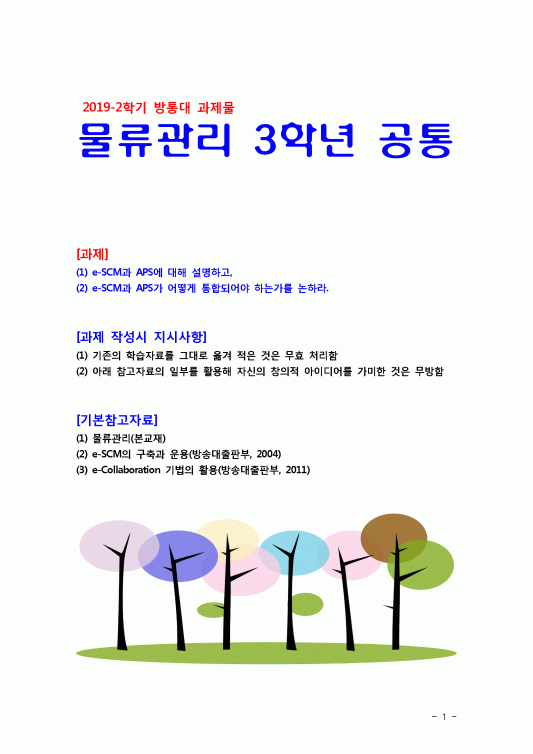 [2019 물류관리] (1) e-SCM과 APS에 대해 설명하고 (2) e-SCM과 APS가 어떻게 통합되어야 하는가를 논하라