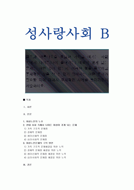 [성사랑사회B형 2019] 젊음과 아름다움을 중요한 가치로 여기는 사회 속에서 나이든 여성의 문제점과 주체적인 삶을 살기 위한 극복방안