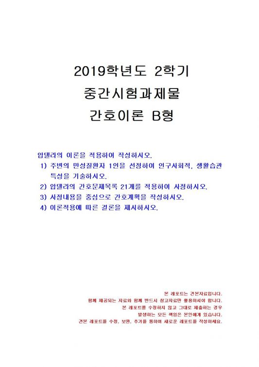 2019년 2학기 간호이론 중간시험과제물 B형(압델라의 이론)