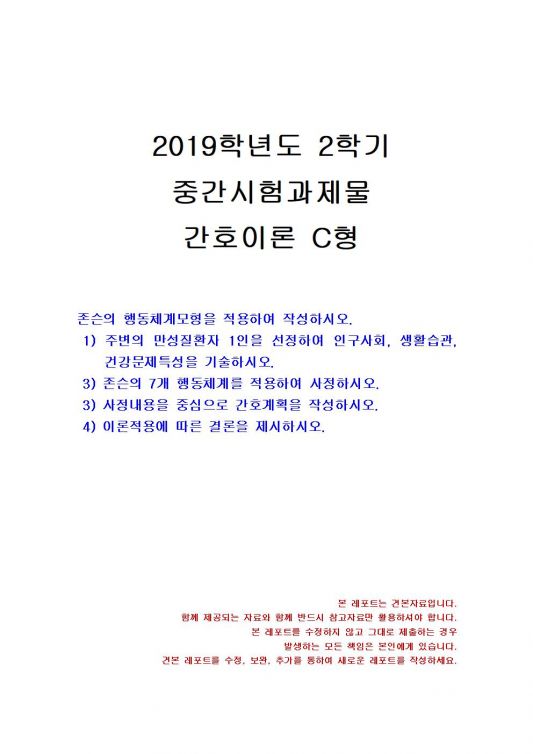 2019년 2학기 간호이론 중간시험과제물 C형(존슨의 행동체계모형)