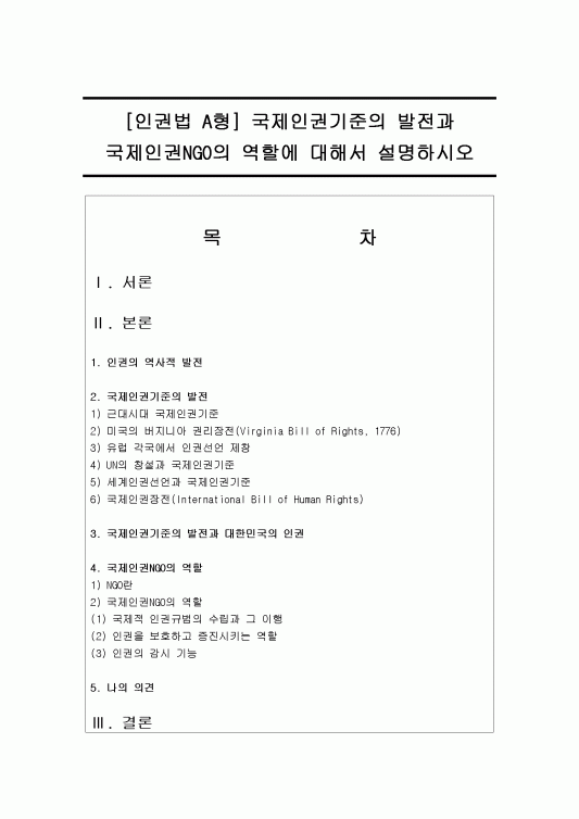 [인권법 A형] 국제인권기준의 발전과 국제인권NGO의 역할에 대해서 설명하시오