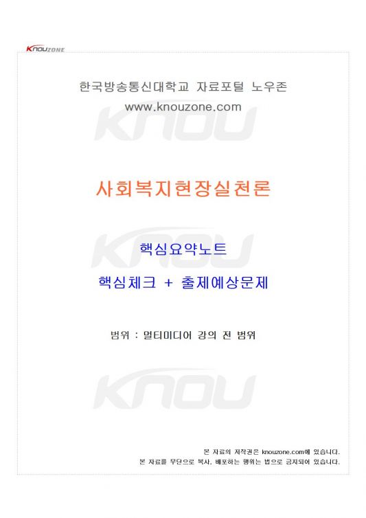 2019년 2학기 사회복지현장실천론 멀티미디어 강의 전 범위 핵심요약노트
