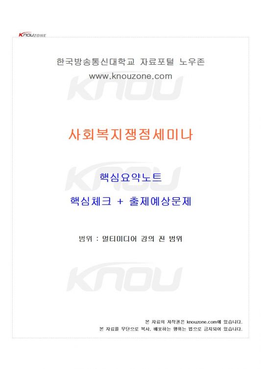 2019년 2학기 사회복지쟁점세미나 멀티미디어 강의 전 범위 핵심요약노트