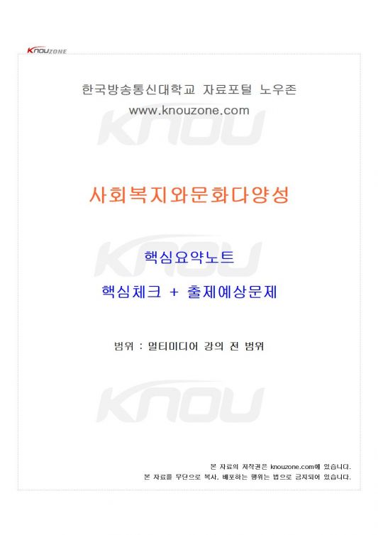 2019년 2학기 사회복지와문화다양성 멀티미디어 강의 전 범위 핵심요약노트