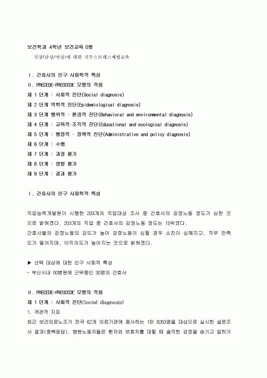 [보건환경학과] 직장(남성/여성)에 대한 직무스트레스 예방교육