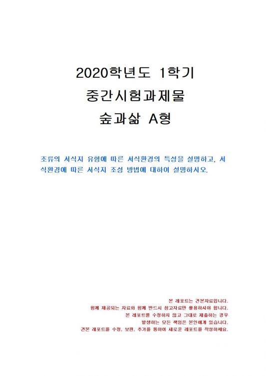 2020년 1학기 숲과삶 중간시험과제물 A형(조류의 서식환경의 특성, 서식지 조성 방법)