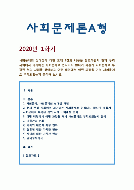 [사회문제론A형] 사회문제의 상대성, 현재 우리 사회에서 과거에는 사회문제로 인식되지 않다가 새롭게 사회문제로 부각된 것의 사례, 어떤 배경에서 어떤 과정을 거쳐 사회문제로 부각