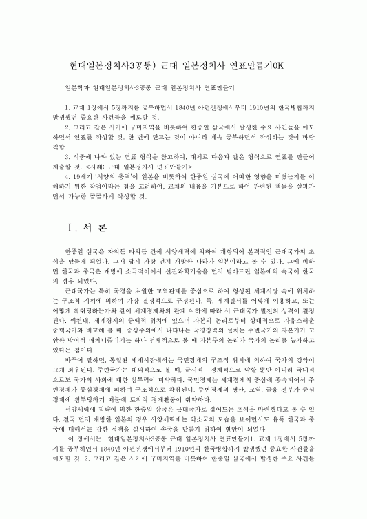 현대일본정치사3공통) 근대 일본정치사 연표만들기0K