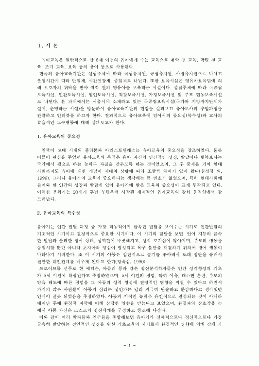 유아교육의 특수성과 유아교사의 교수행동