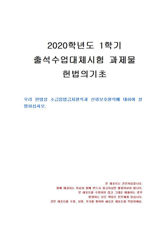 2020년 1학기 헌법의기초 출석수업대체시험 과제물(소급입법금지원칙과 신뢰보호원칙)
