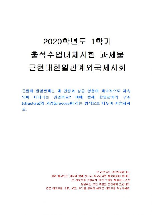 2020년 1학기 근현대한일관계와국제사회 출석수업대체시험 과제물(한일관계의 구조, 과정)