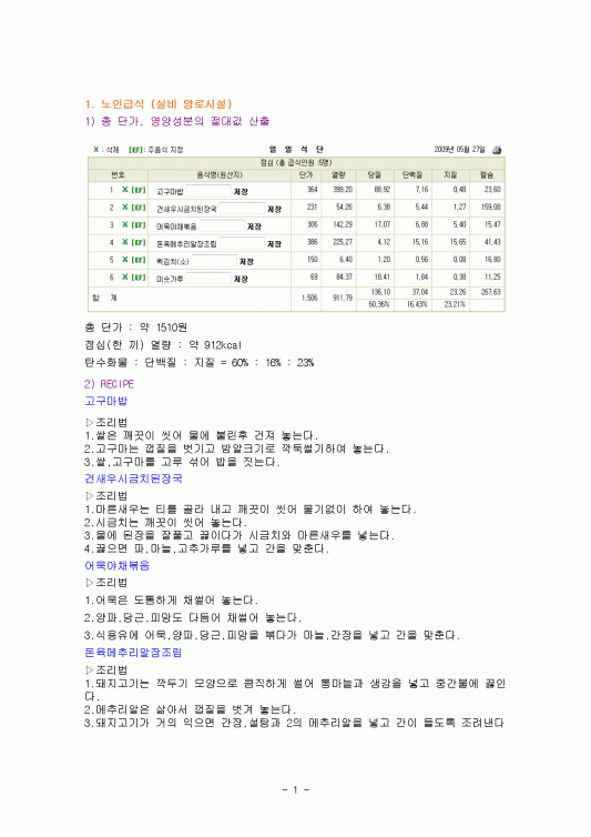 노인,고등학교급식