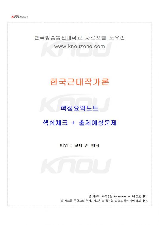 2020년 1학기 한국근대작가론 교재전범위 핵심요약노트
