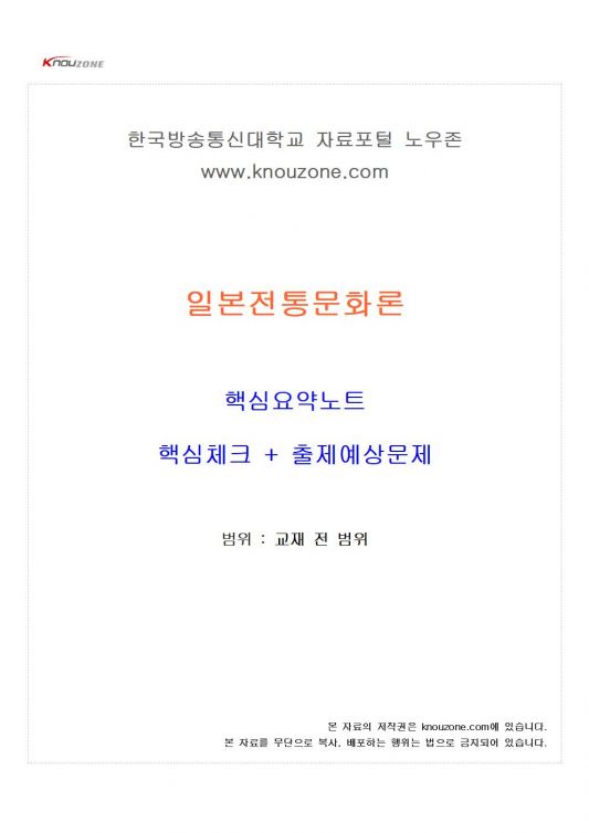 2020년 1학기 일본전통문화론 교재전범위 핵심요약노트