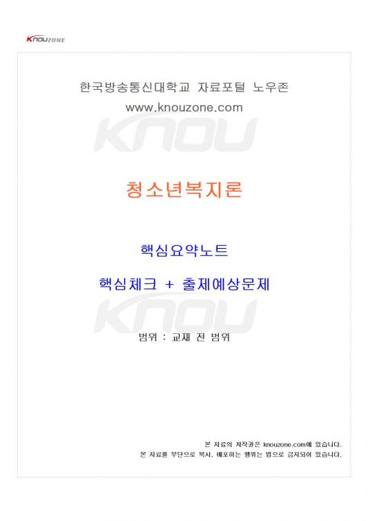 2020년 1학기 청소년복지론 교재전범위 핵심요약노트