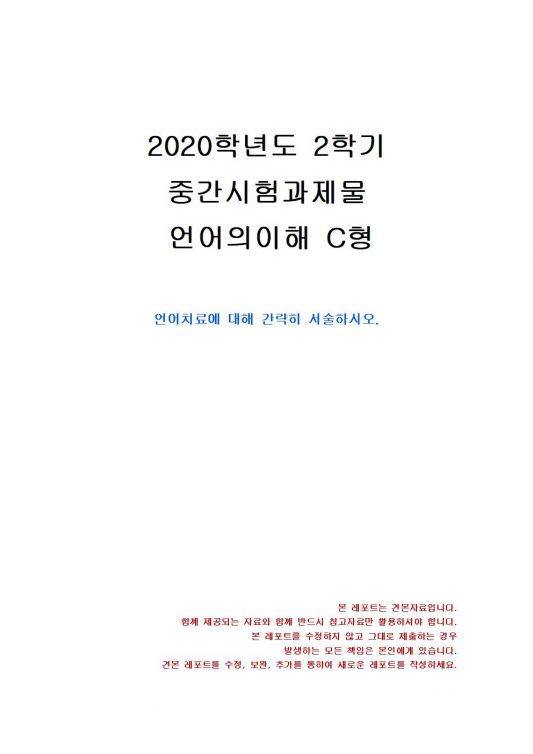 2020년 2학기 언어의이해 중간시험과제물 C형(언어치료)