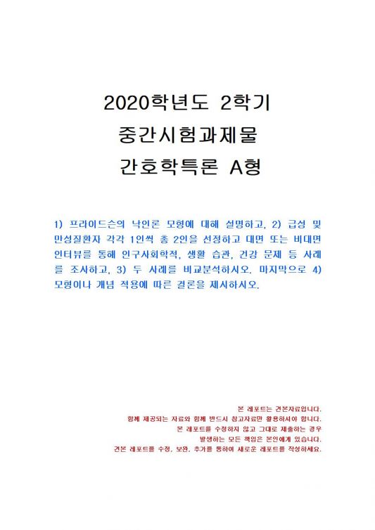 2020년 2학기 간호학특론 중간시험과제물 A형(프라이드슨의 낙인론 모형)