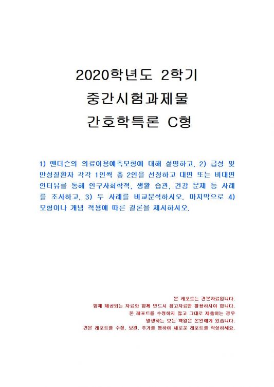 2020년 2학기 간호학특론 중간시험과제물 C형(앤더슨의 의료이용예측모형)
