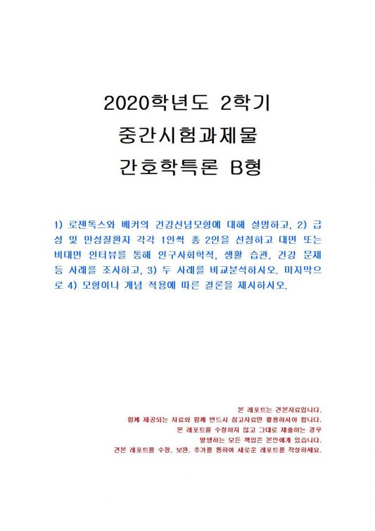 2020년 2학기 간호학특론 중간시험과제물 B형(로젠톡스와 베커의 건강신념모형)