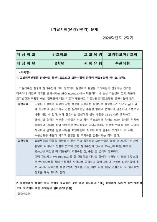 2020 방통대 2학기 고위험모아간호학