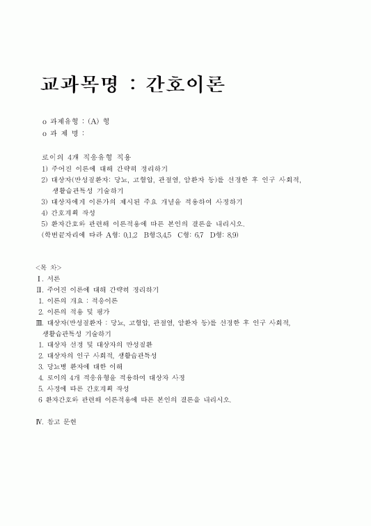 로이의 4개 적응유형 적용