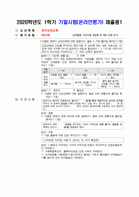2020년 4학년 1학기 기말 유아건강교육