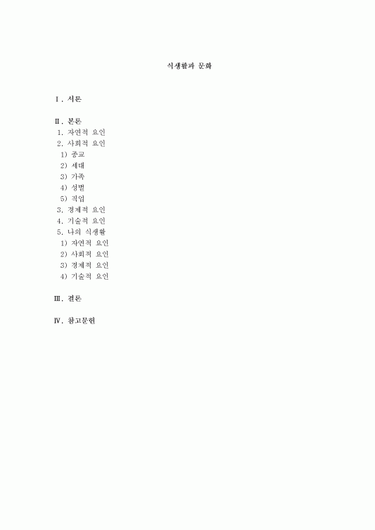 식생활에서 나타나는 개인의 기호나 식습관은 여러 요인에 의해 영향을 받는다. 개인의 식생활에 영향을 미치는 요인을 자연적 요인, 사회적 요인, 경제적 요인, 기술적 요인으로 구분하고 각 요인별 세부요인을 구체적으로 설명하시오(10점). 또한, 실제로 자신의 식생활 형성에 영향을 미치는 요인을 서술하시오.